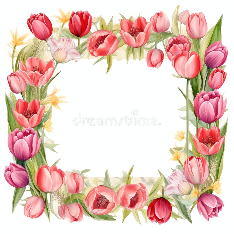 Cute Delicate Tulip Frame Floral Frame Watercolor Stock Illustration ...