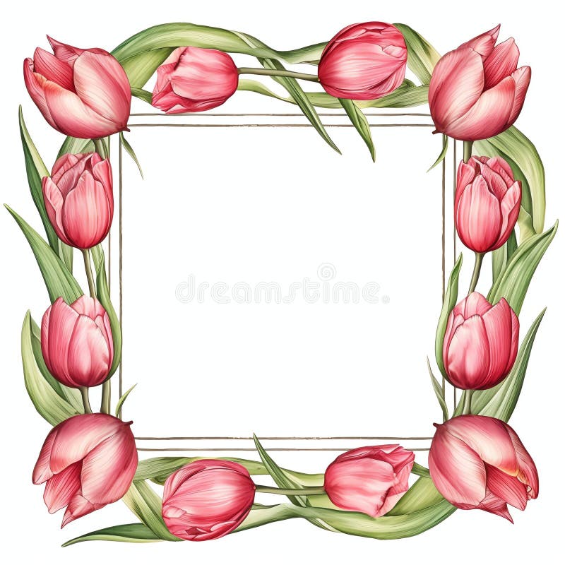 Cute Delicate Tulip Frame Floral Frame Watercolor Stock Illustration ...
