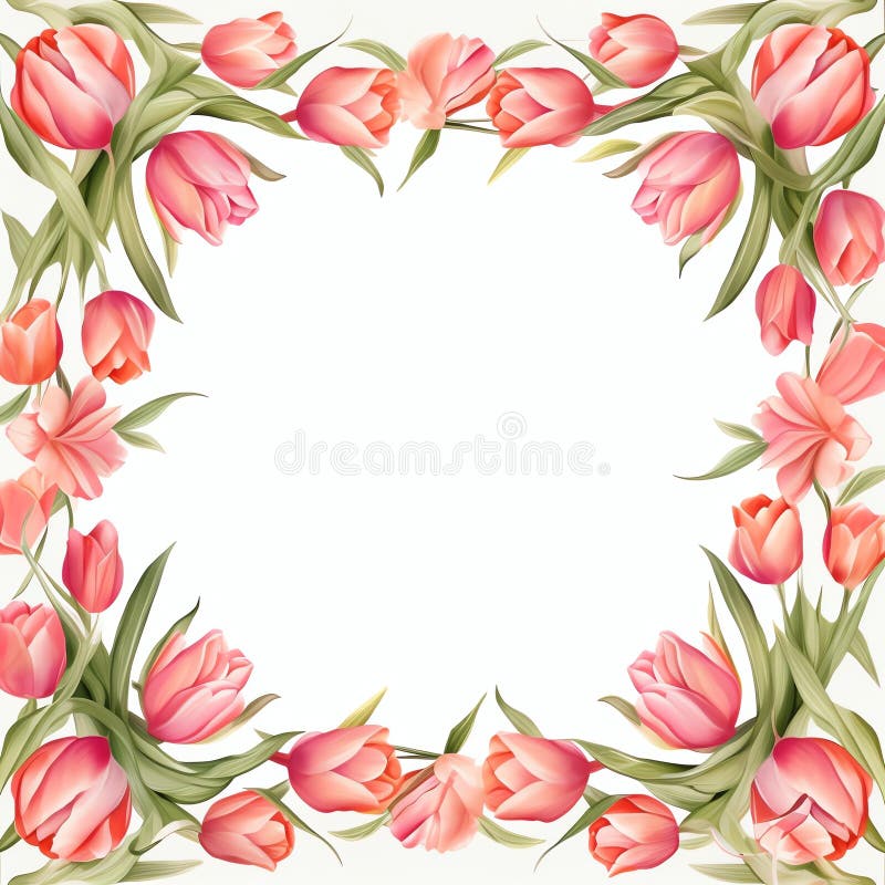 Cute Delicate Tulip Frame Floral Frame Watercolor Stock Illustration ...