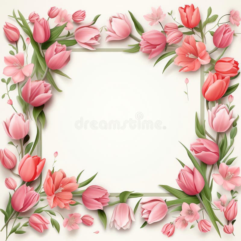 Cute Delicate Tulip Frame Floral Frame Watercolor Stock Illustration ...