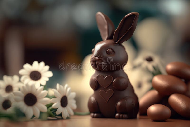 Cute Delicious Easter Chocolate Bunny on Table Stock Illustration ...