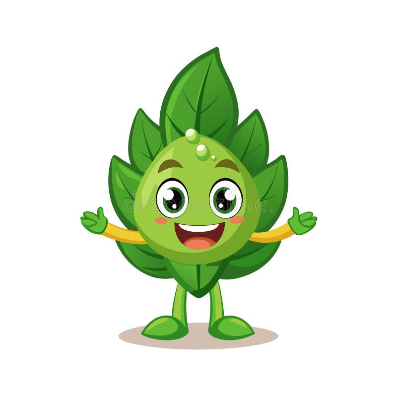 Cute Delightful Curry Leaf Cartoon Character Stock Vector ...