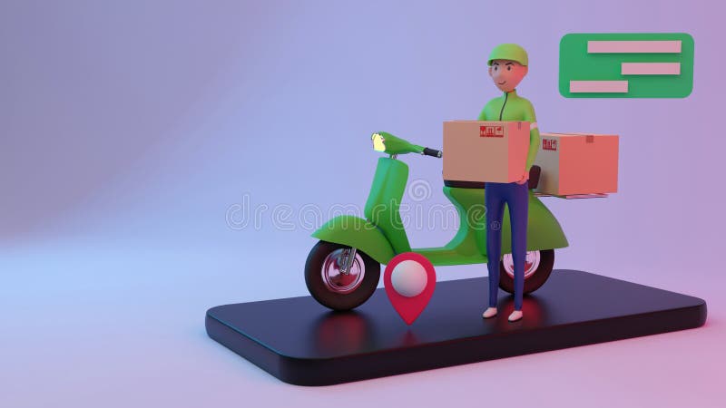 Cute Delivery Staff Take the Parcel. 3D Rendering Stock Illustration ...
