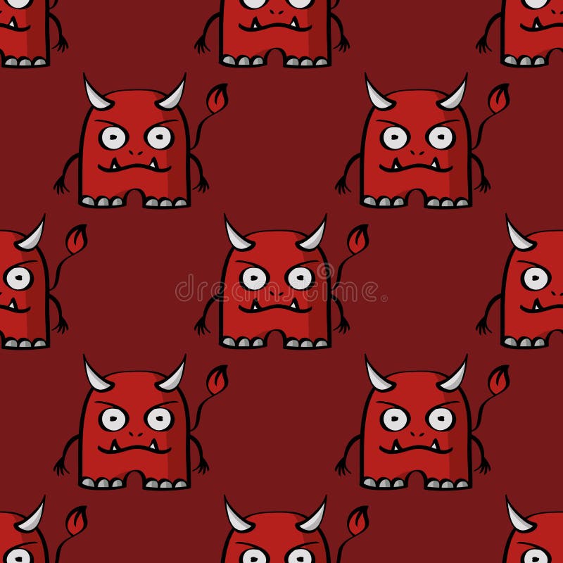 Cute Demons Pattern Red Vector Illustration. Endless. Stock Vector ...