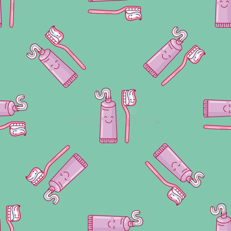 Cute Dental Pattern with Kawaii Characters. Stock Vector - Illustration ...