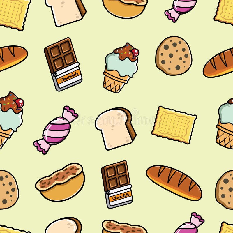 Cute Desert Pastry Seamless Pattern Stock Vector - Illustration of ...