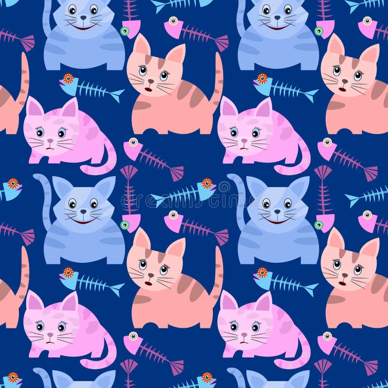 Cute Design Cat Seamless Pattern. Stock Vector - Illustration of ...