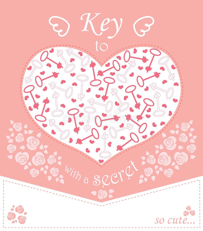 Cute Design for Greeting Card with Heart and Roses Keys. Stock Vector ...