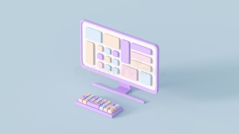 Cute Desktop Computer and Keyboard 3D Render Illustration Stock ...