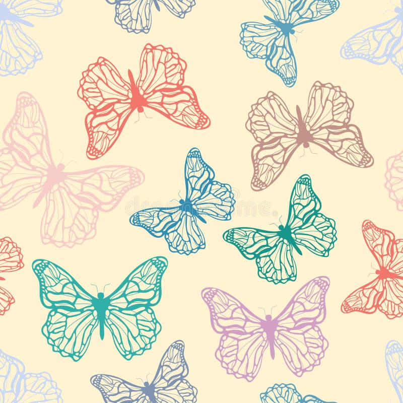 Cute Detailed Butterflies, Seamless Pattern in Soft Colours Stock ...