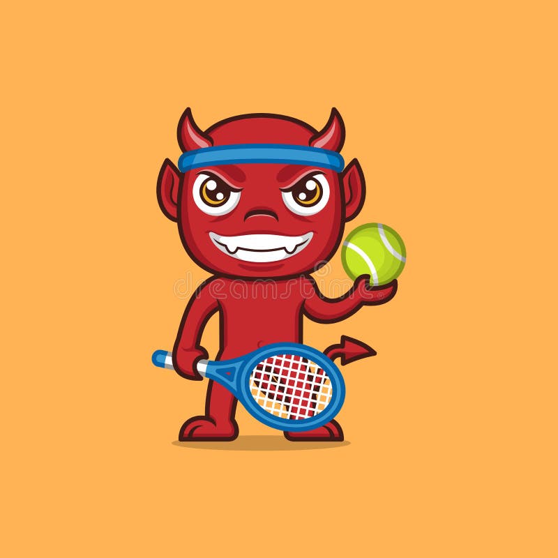 Cute devil playing tennis stock vector. Illustration of table - 268739043