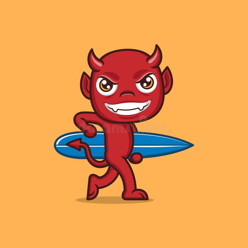 Cute devil surfing stock vector. Illustration of monster - 280288500