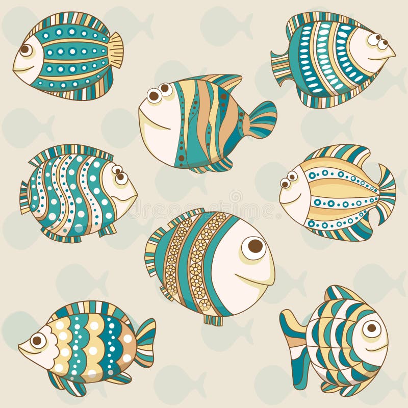 Cute different fishes . stock vector. Illustration of happy - 73146710