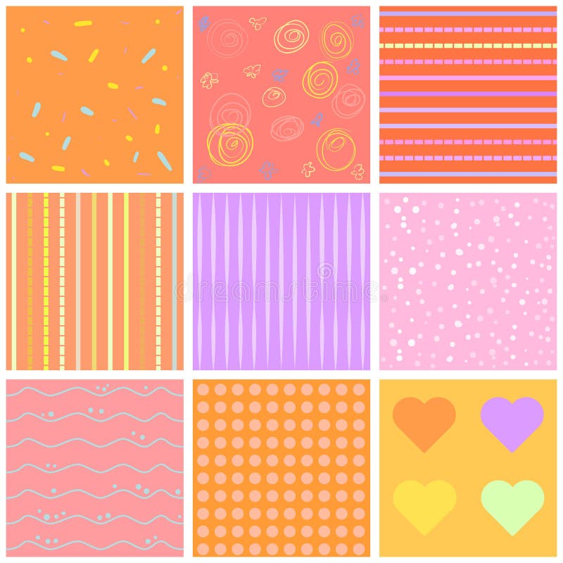 Cute Different Seamless Patterns. Pink and White. Endless Texture Can ...