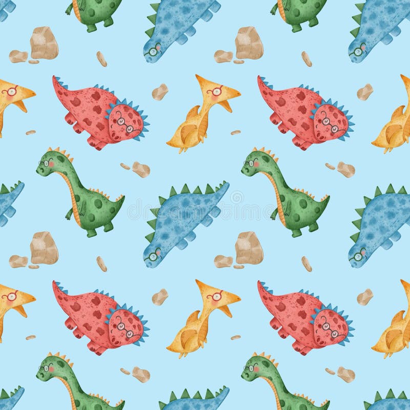 Cute Dino Patterns, Seamless Pattern with Dinosaurs in Glasses, Dino ...