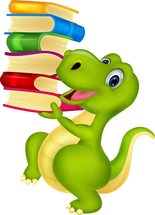 Cute Dinosaur Cartoon with Book Stock Vector - Illustration of ...