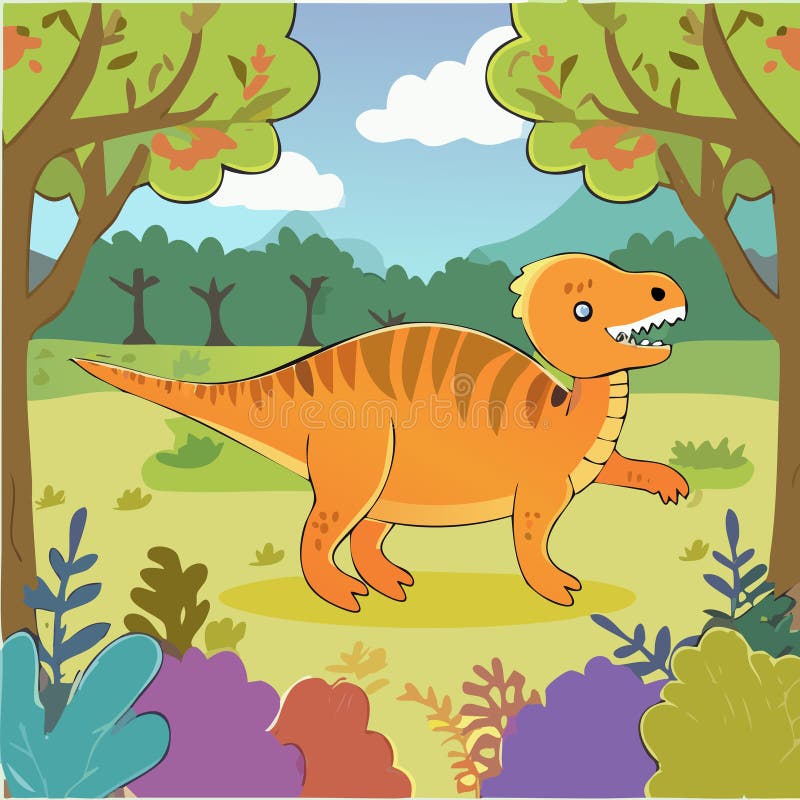 Cute Dinosaur Cartoon in the Park Vector Illustration Stock Vector ...