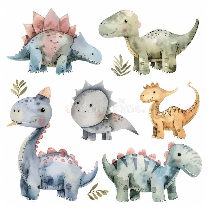 Cute Dinosaur Characters in Various Colors Isolated on Transparent ...