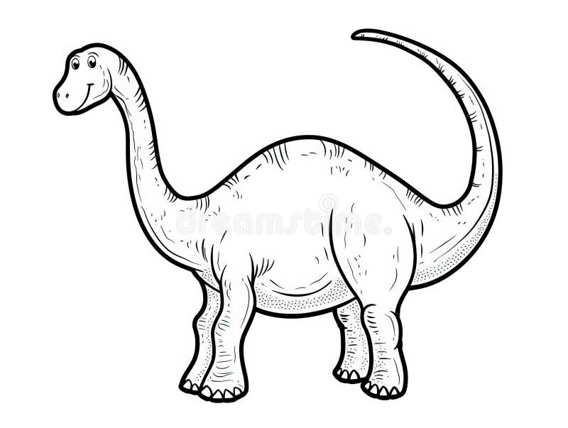 Cute Dinosaur with Long Neck, Kids Coloring Page. Generative AI. Stock ...