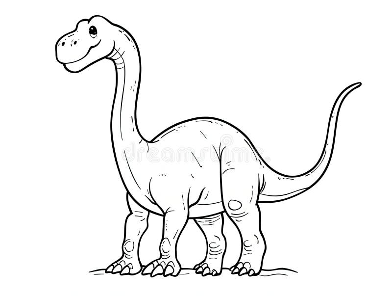 Cute Dinosaur with Long Neck, Kids Coloring Page. Generative AI. Stock ...