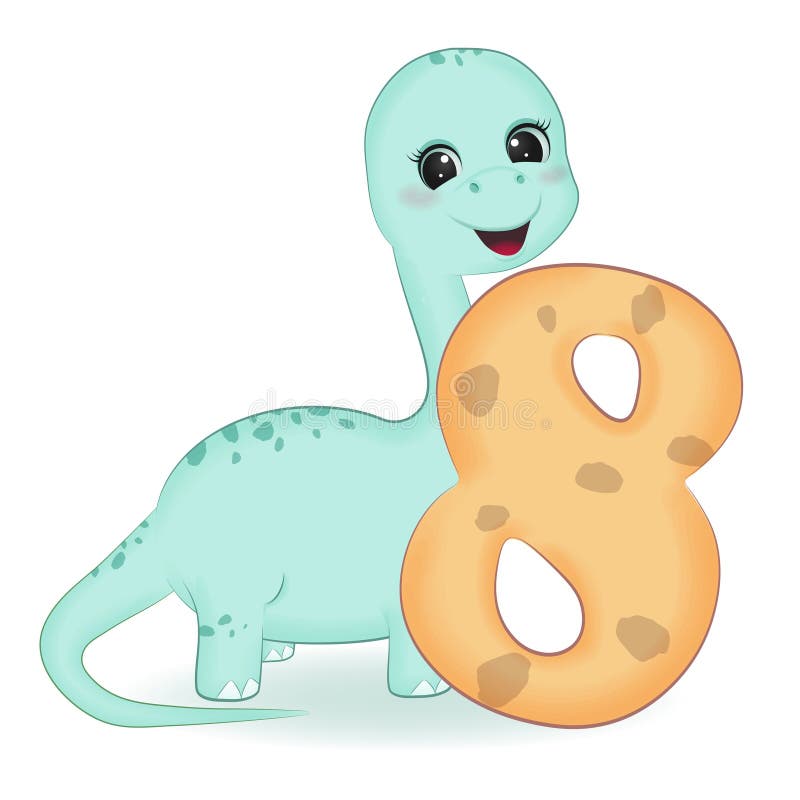 Cute Dinosaur with Alphabet Number 8 Stock Vector - Illustration of ...