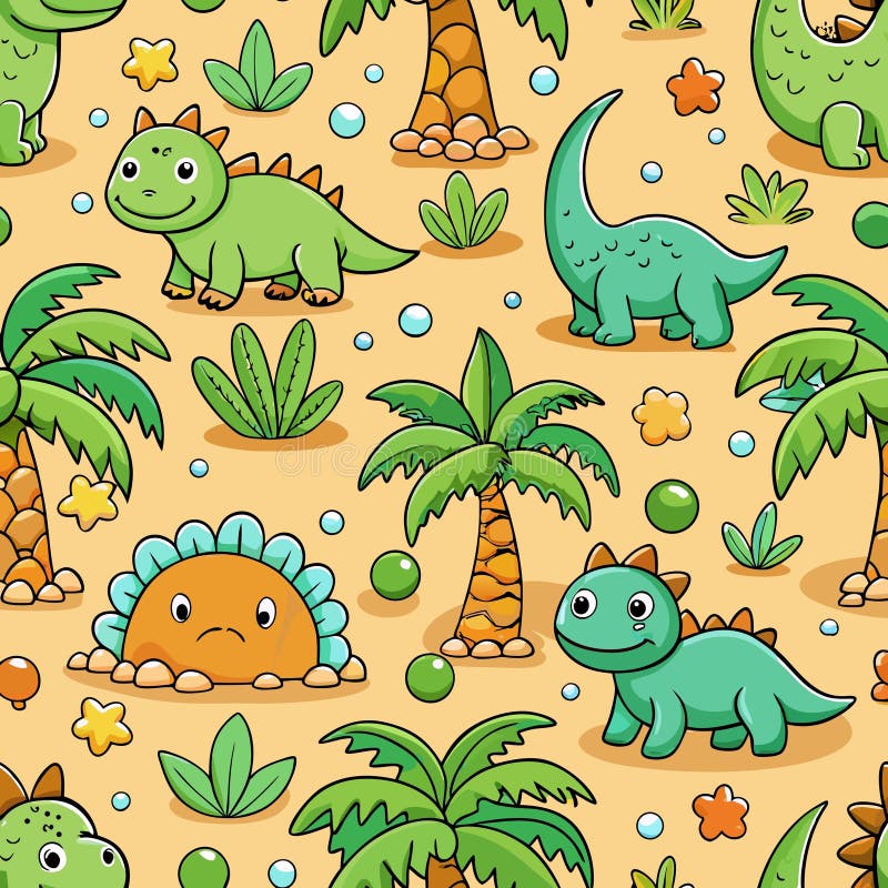 Cute Dinosaur and Palm Tree Pattern for Kids Stock Illustration ...