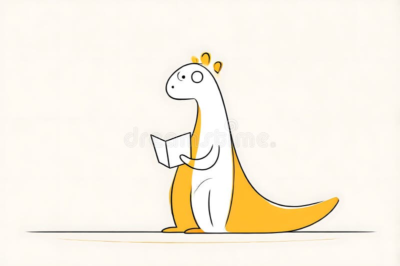 Cute Dinosaur Reading a Book Stock Illustration - Illustration of ...