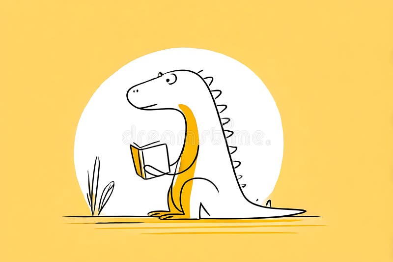Cute Dinosaur Reading a Book Outdoors Stock Illustration - Illustration ...