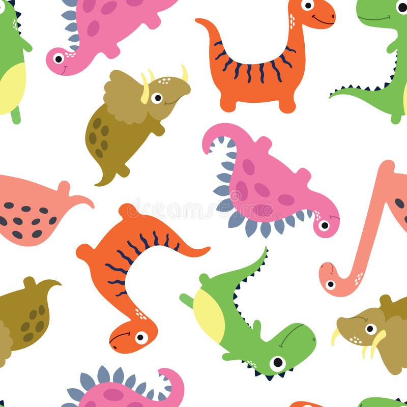Cute Dinosaur Seamless Pattern Stock Vector - Illustration of dino ...