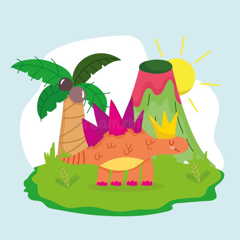 Cute dinosaur and volcano stock vector. Illustration of cloud - 225144050