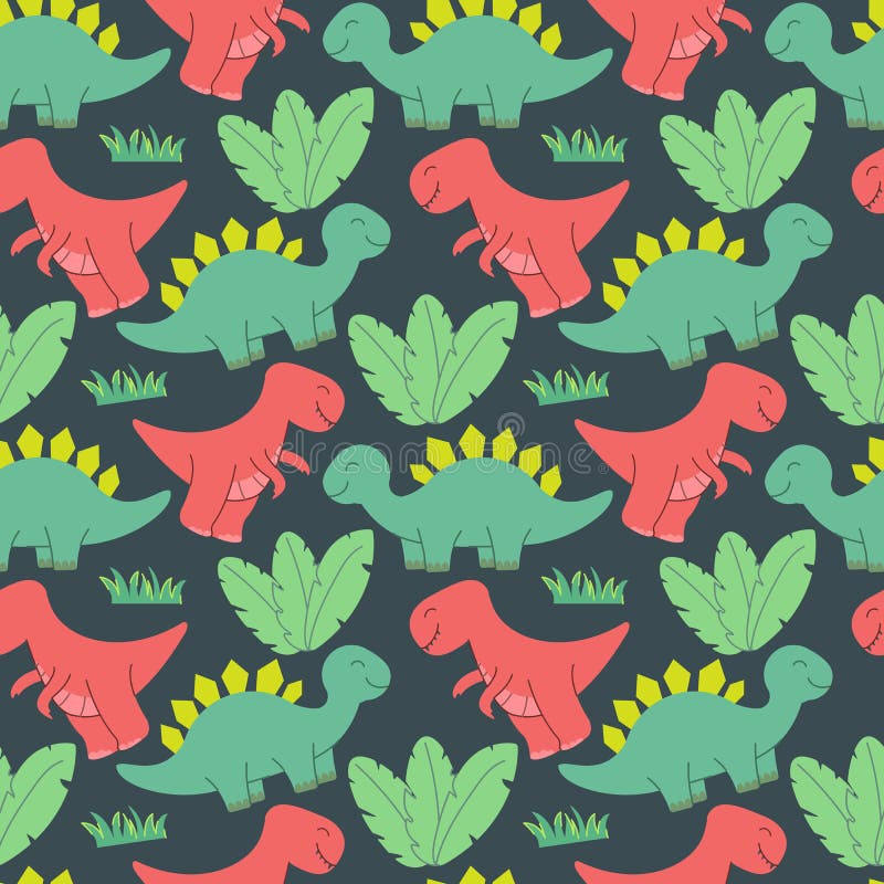 Cute Dinosaurs Pattern Design. Vector Illustration Seamless Pattern ...