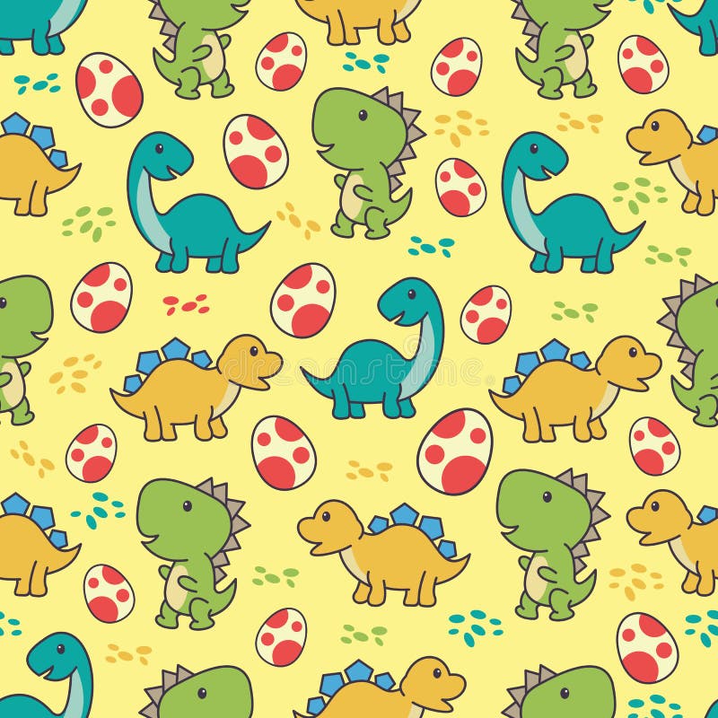 Cute Dinosaur Seamless Pattern Stock Vector - Illustration of cute ...
