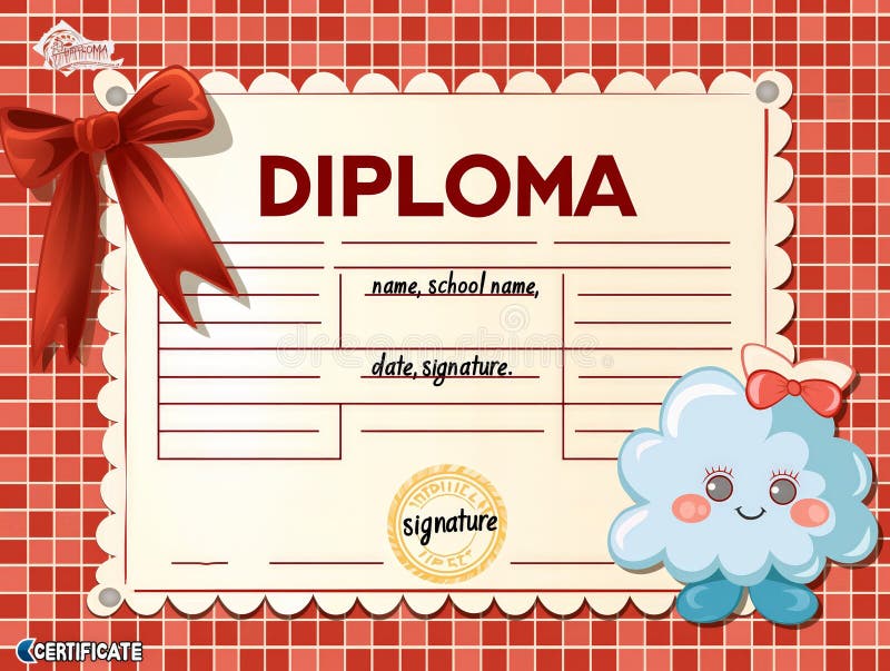 Cute Diploma with Red Bow and Cloud Character Stock Photo - Image of ...