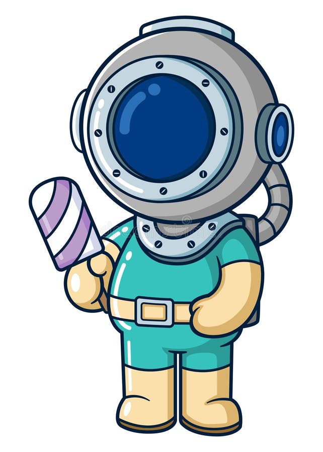 Cute Diver Eating Ice Cream Stick Stock Vector - Illustration of retro ...