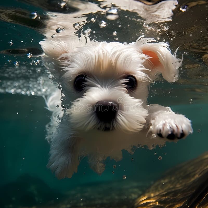 Diving Maltese Dog. Generative AI Stock Illustration - Illustration of ...