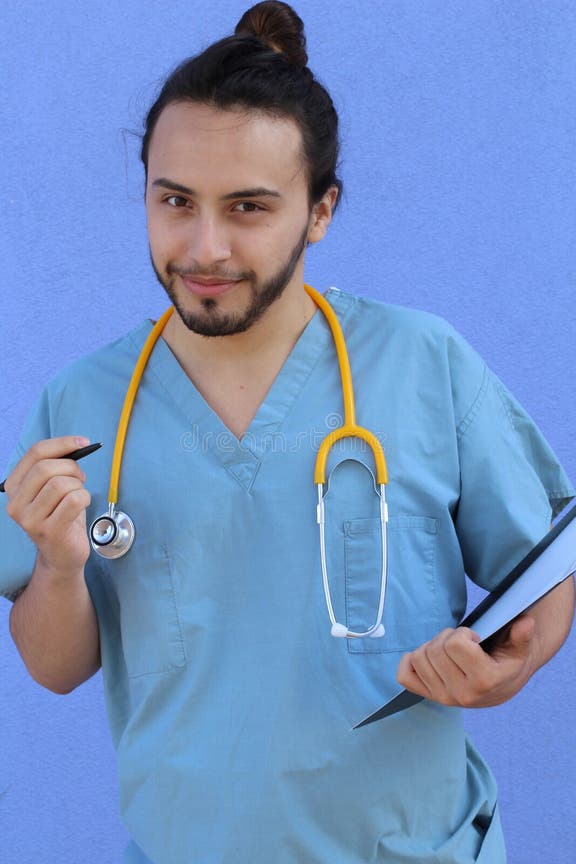 Cute Doctor Nerd with Man Bun Stock Photo - Image of clinical ...