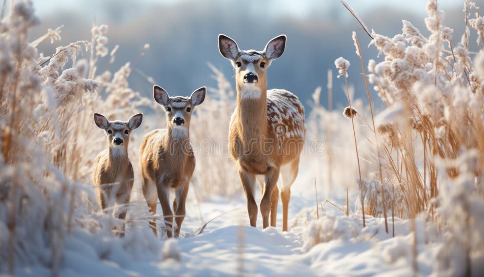 Cute Doe Standing in Snow, Looking at Camera in Forest Generated by AI ...