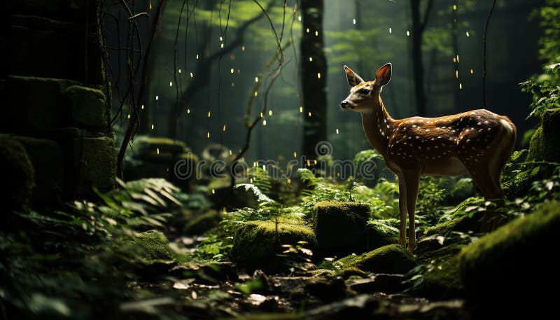 Cute Doe Standing in a Tranquil Forest, Surrounded by Green Generated ...