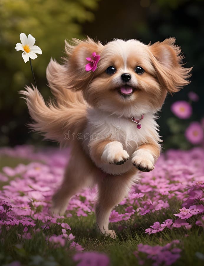 Cute Dog Running in Beautiful Garden Stock Illustration - Illustration ...