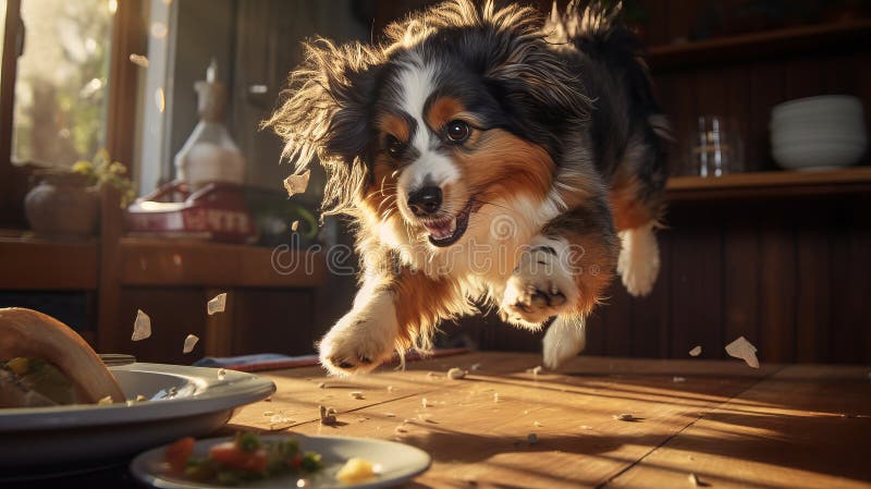 A Cute Dog that Ate Food from the Table. Generative AI Stock Photo ...