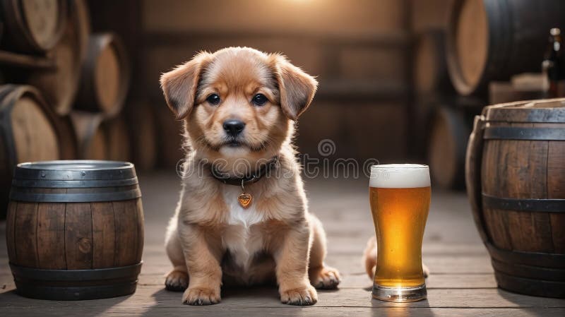 Cute Dog with a Beer Barrel. Generative AI Stock Illustration ...