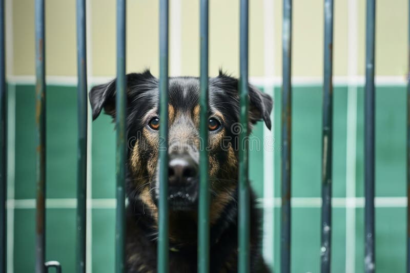 A Cute Dog Behind Bars in an Animal Shelter Stock Illustration ...