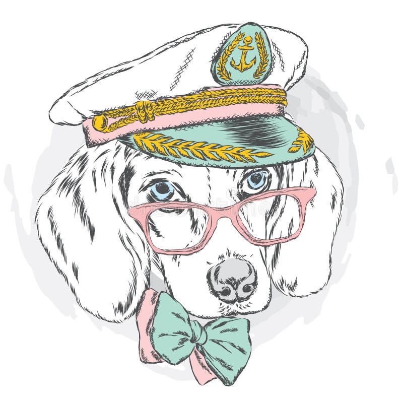 Cute Dog in a Captain`s Cap. Charming Puppy Stock Vector - Illustration ...