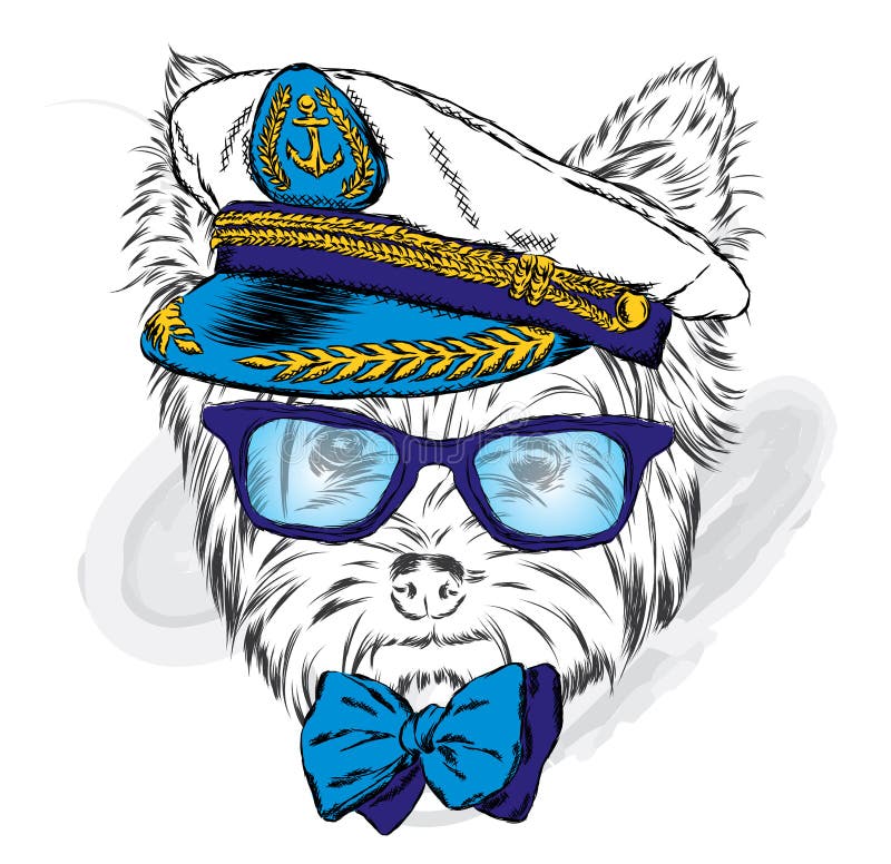 Cute Dog in a Captain`s Cap. Charming Puppy Stock Vector - Illustration ...