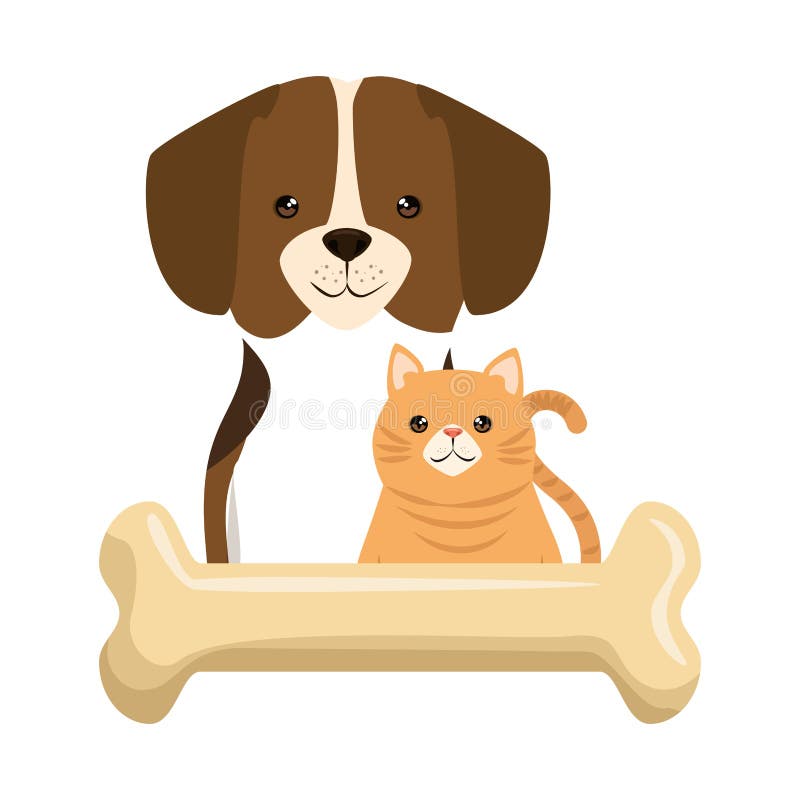 Cute Dog and Cat with Bone Characters Stock Illustration - Illustration ...