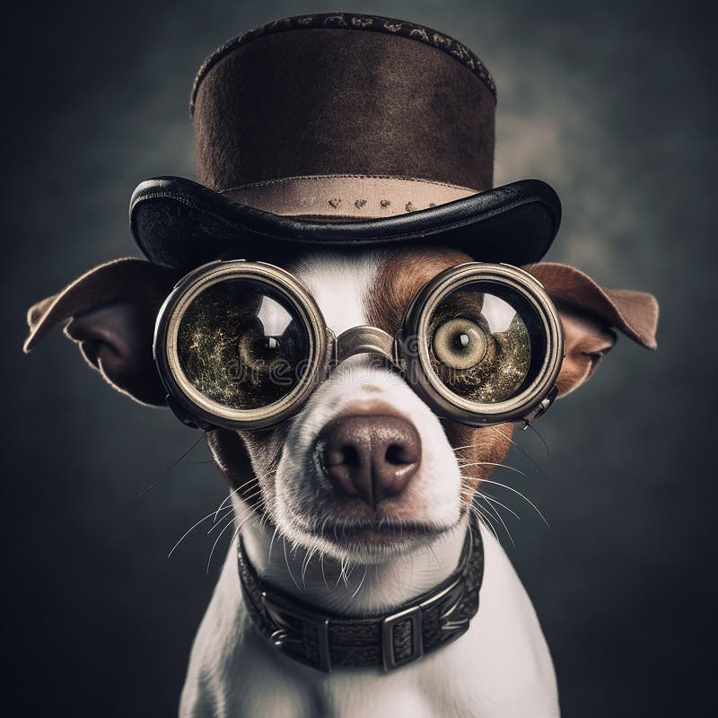 Dog Wearing Steampunk Goggles and a Tophat. Created Using Ai Generative ...