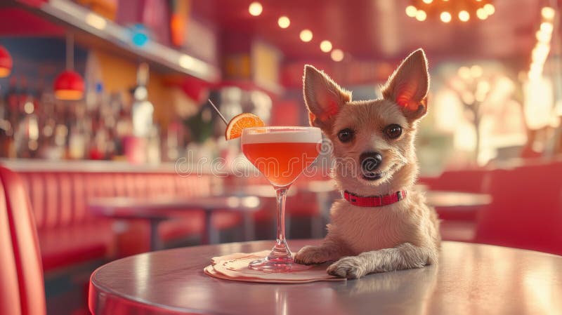 Cute Dog with a Cocktail in a Cheerful Setting Stock Illustration ...