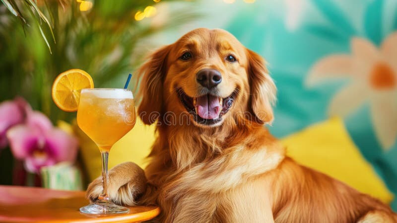 Cute Dog with a Cocktail in a Cheerful Setting Stock Illustration ...