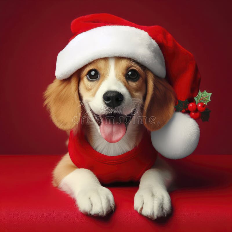 Cute Dog Dressed in Santa Claus Hat. Ai Generative Stock Illustration ...