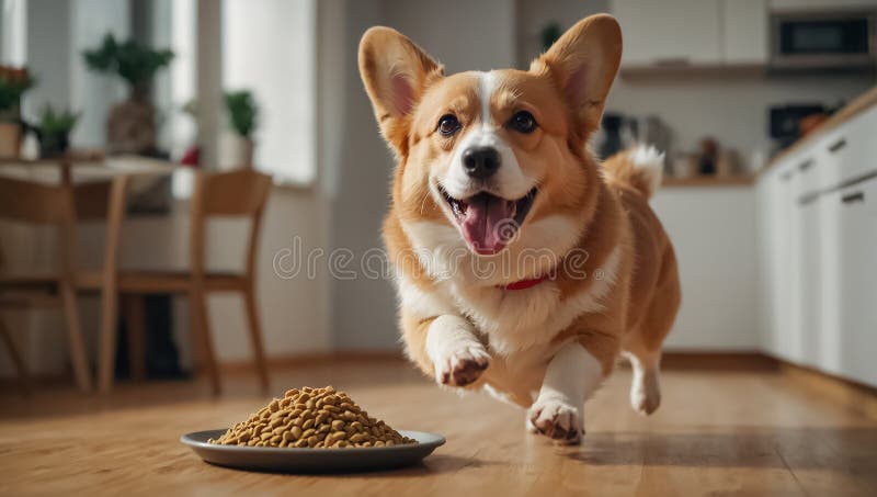 Cute Dog with Dry Food Nutrition Running Stock Illustration ...